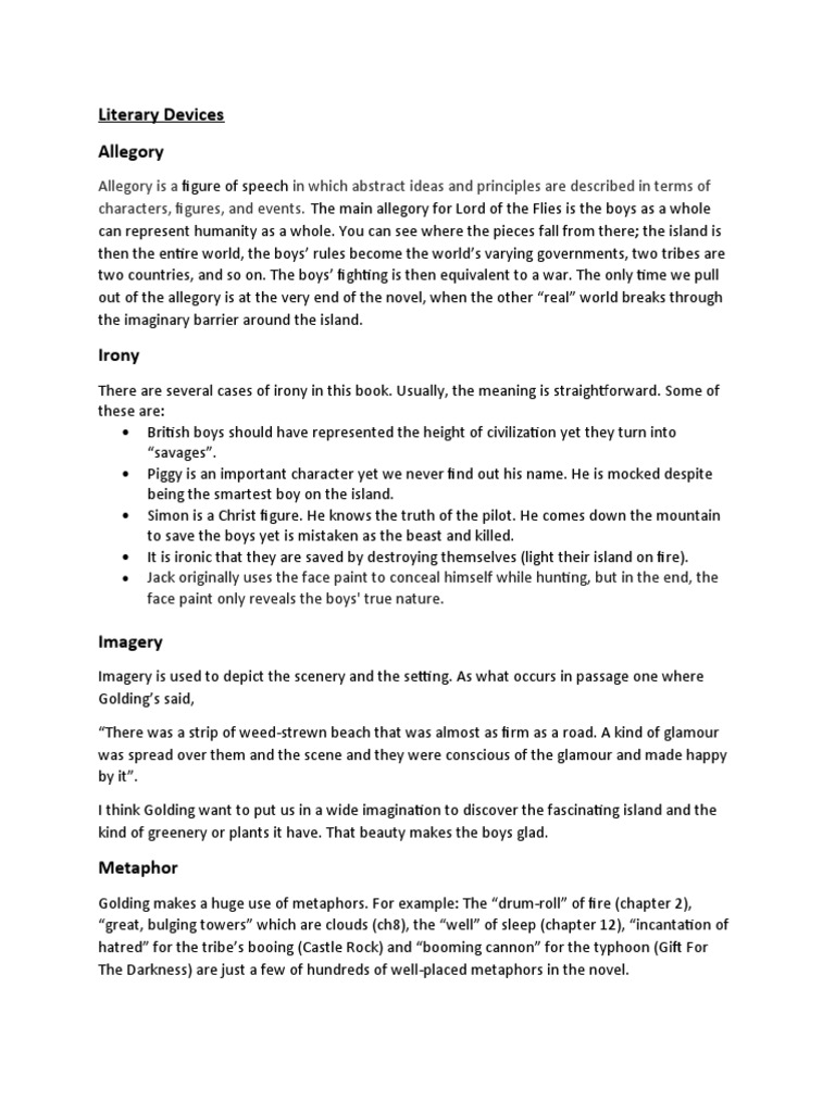 Literary Devices in Lord of The Flies | PDF