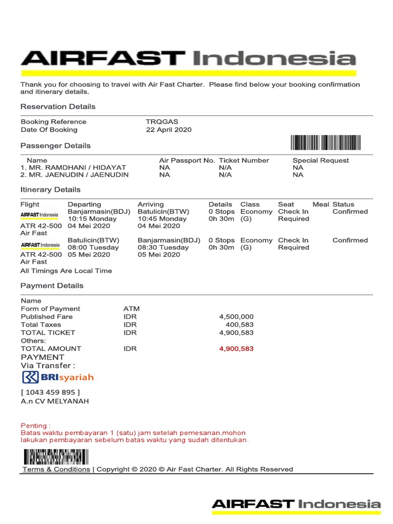Booking Airfast 2020 - PT BORNEO INDO BARA | PDF