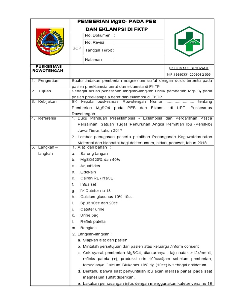 Sop Pemberian Mgso4 | PDF
