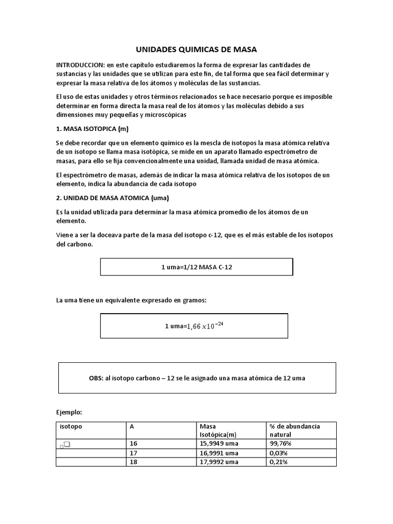 Unidades Quimicas de Masa 1 | PDF | Mole (Unidad) | Moléculas