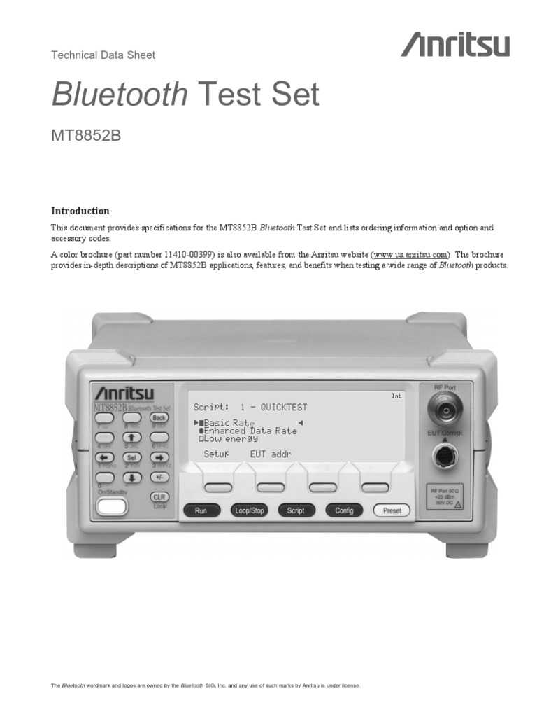Bluetooth Test Set: Technical Data Sheet | PDF | Bluetooth | Modulation