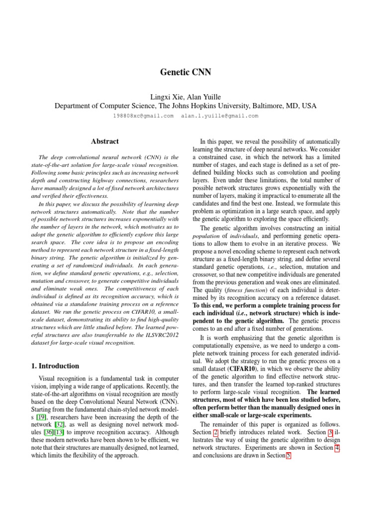 Genetic CNN | PDF | Genetic Algorithm | Artificial Neural Network Genetic CNN | PDF | Genetic Algorithm | Artificial Neural Network