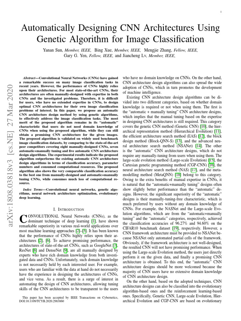 Automatically Designing Cnn Architectures Using Genetic Algorithm For Image Classification Pdf 9200