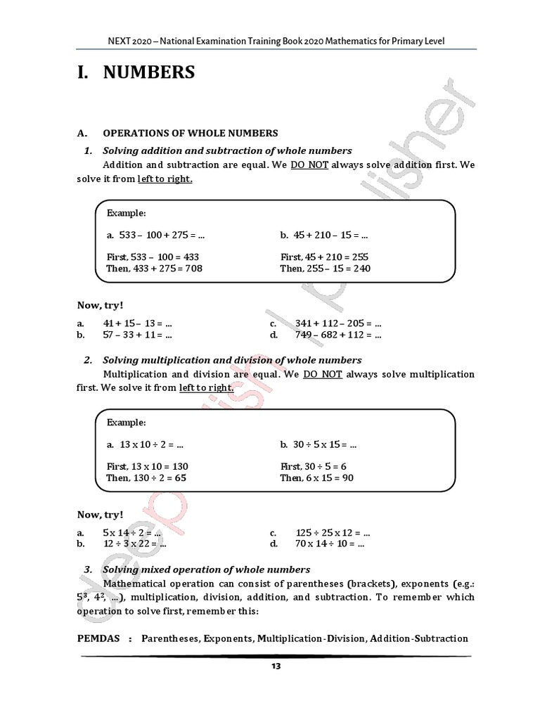 I. Numbers: A. Operations of Whole Numbers | PDF | Multiplication ...