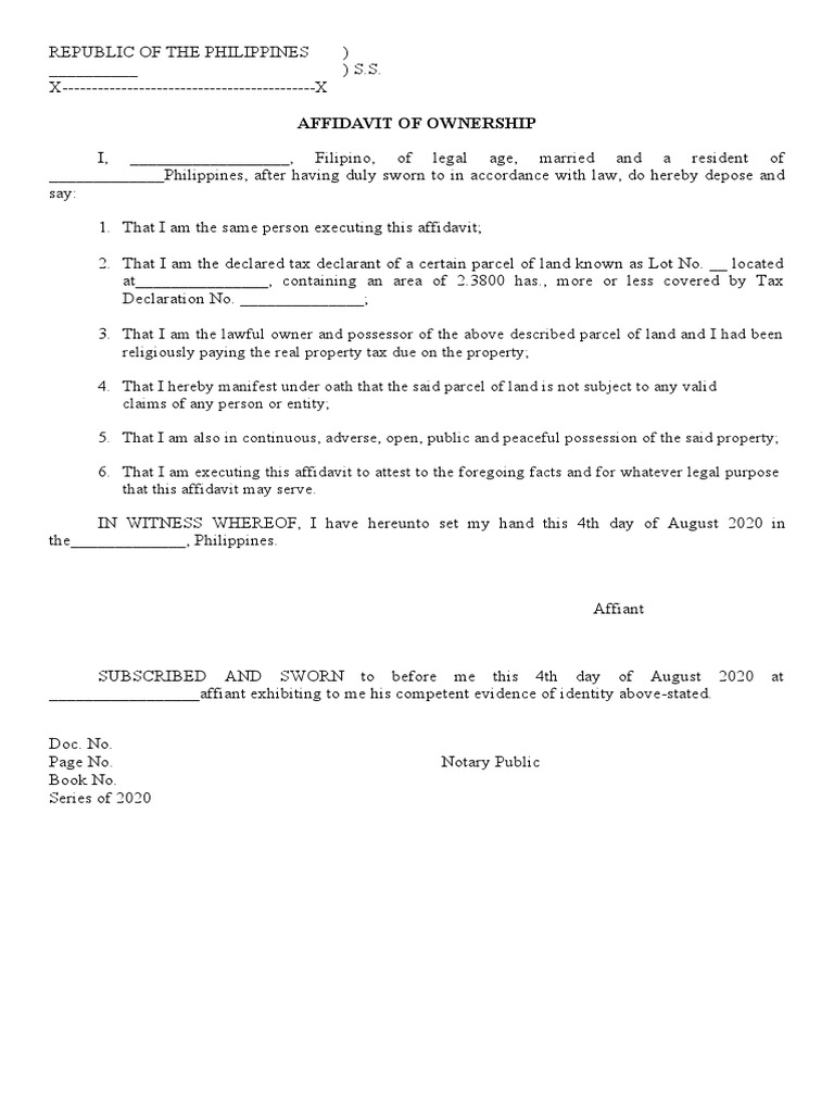 Affidavit of Ownership for Property | PDF | Law