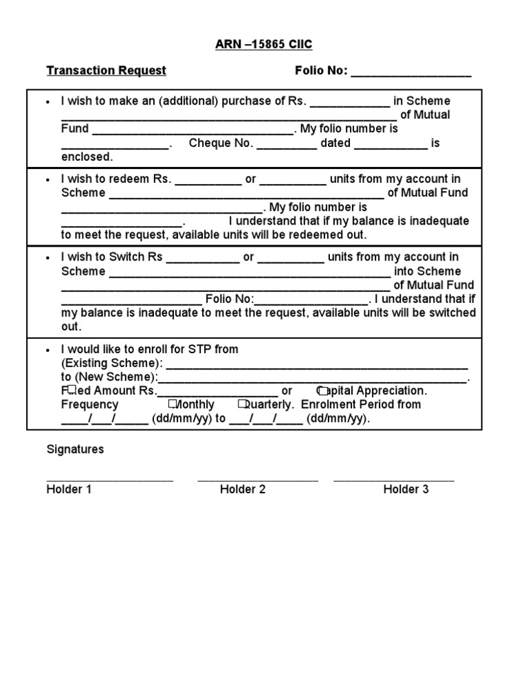 Mutual Fund Transaction Request Form | PDF