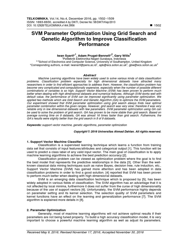 SVM Parameter Optimization Using Grid Search and G | PDF | Cross ...