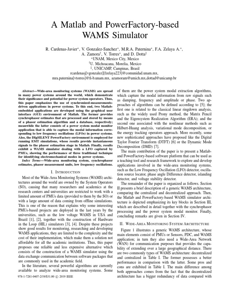 WAMS Simulator for Power Systems | PDF | Electrical Engineering | Computing And Information ...