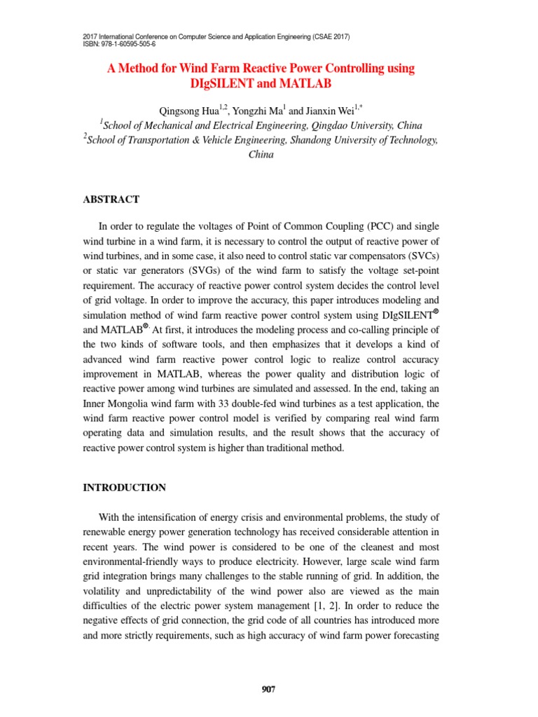 A Method For Wind Farm Reactive Power Controlling Using DIgSILENT and MATLAB | PDF | Wind Power ...