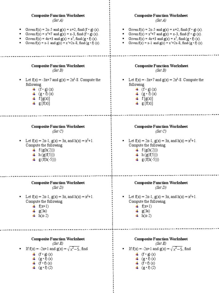 Composite Functions Practice Worksheet | PDF | Teaching Methods ...