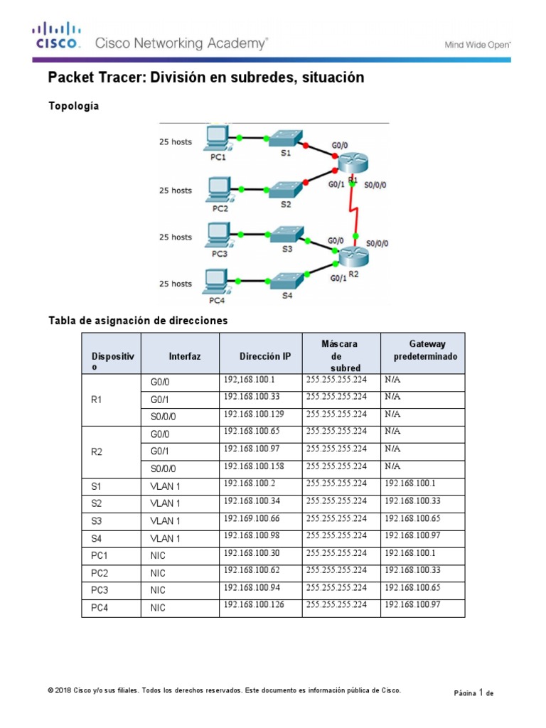 8.1.4.7 Packet Tracer - Subnetting Scenario | PDF | Dirección IP | Estándares de internet