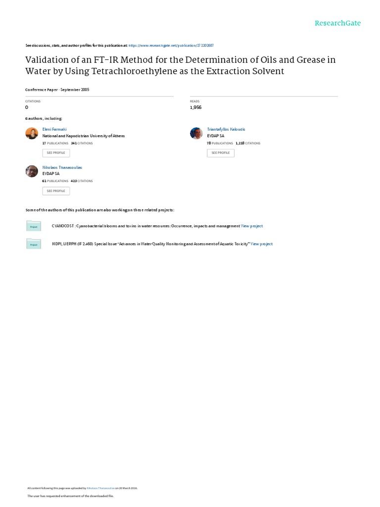 Validation of An FT-IR Method For The Determination of Oils and Grease in Water by Using ...
