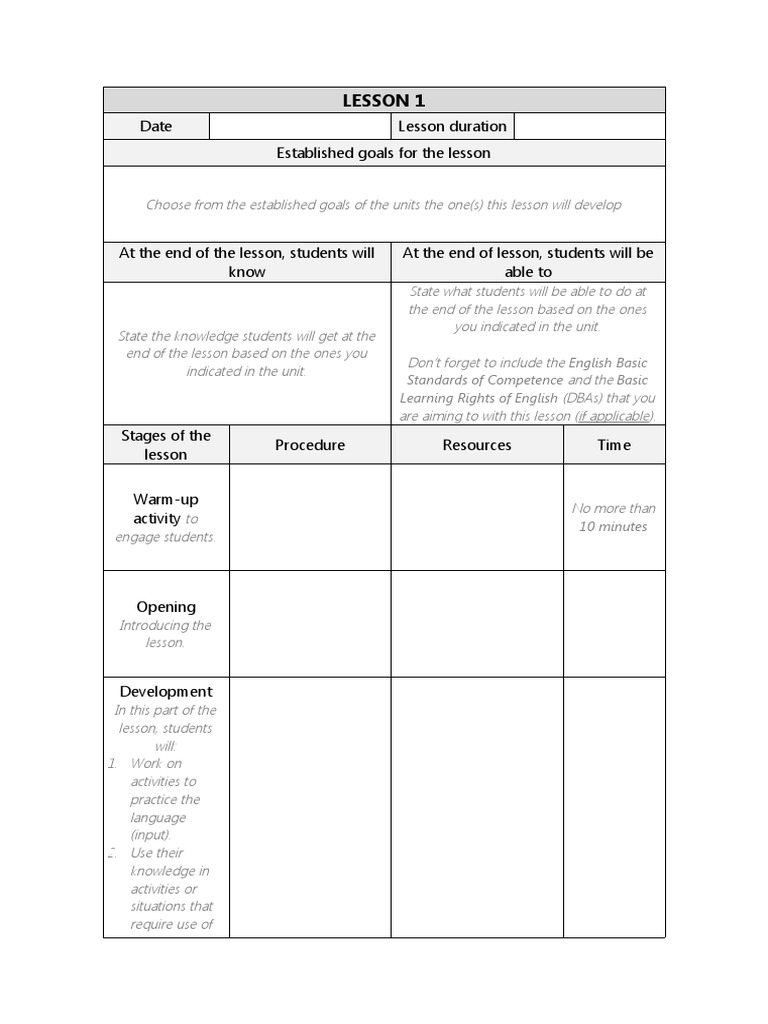 Lesson 1: Date Lesson Duration Established Goals For The Lesson | PDF