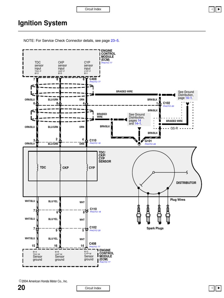 Diagram of the Ignition System Circuitry and Sensor Connections for an ...