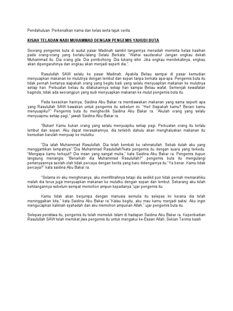 Kisah Teladan Nabi Muhammad Dan Pengemis Buta | PDF
