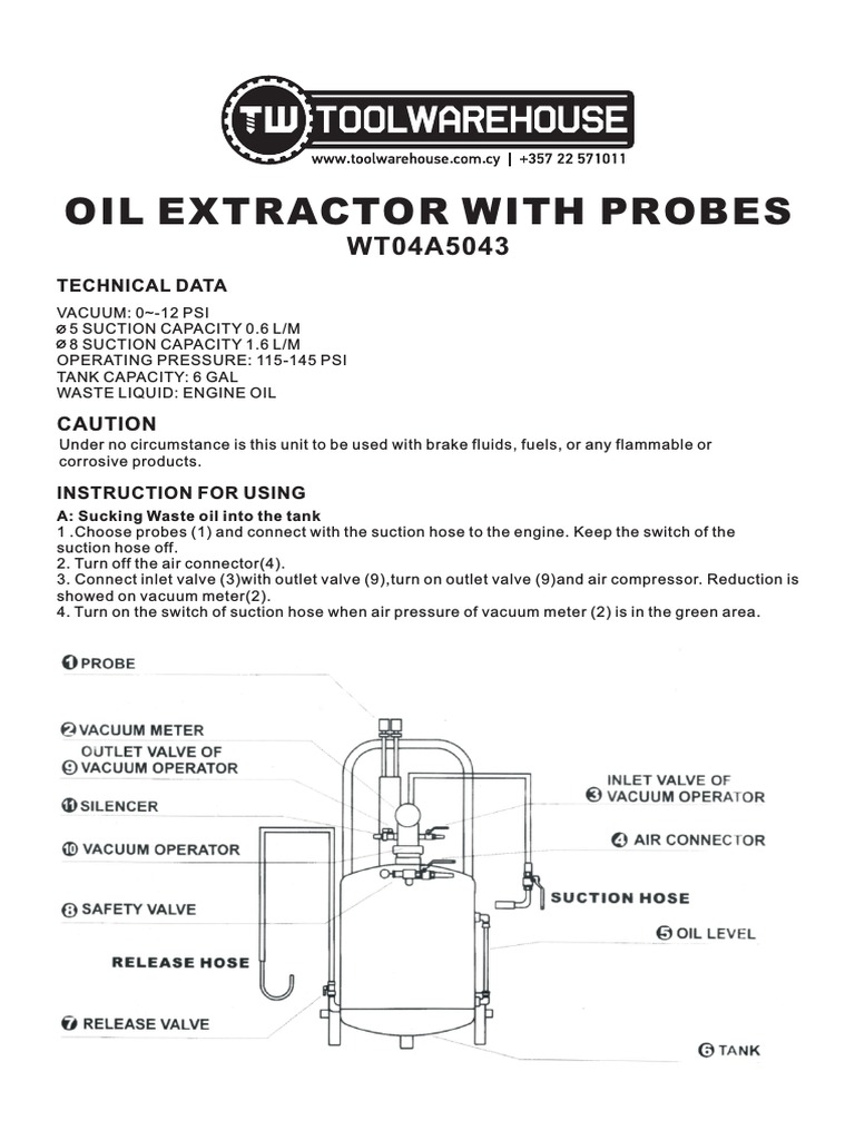 Oil Extractor With Probes: Caution | PDF | Vacuum | Valve