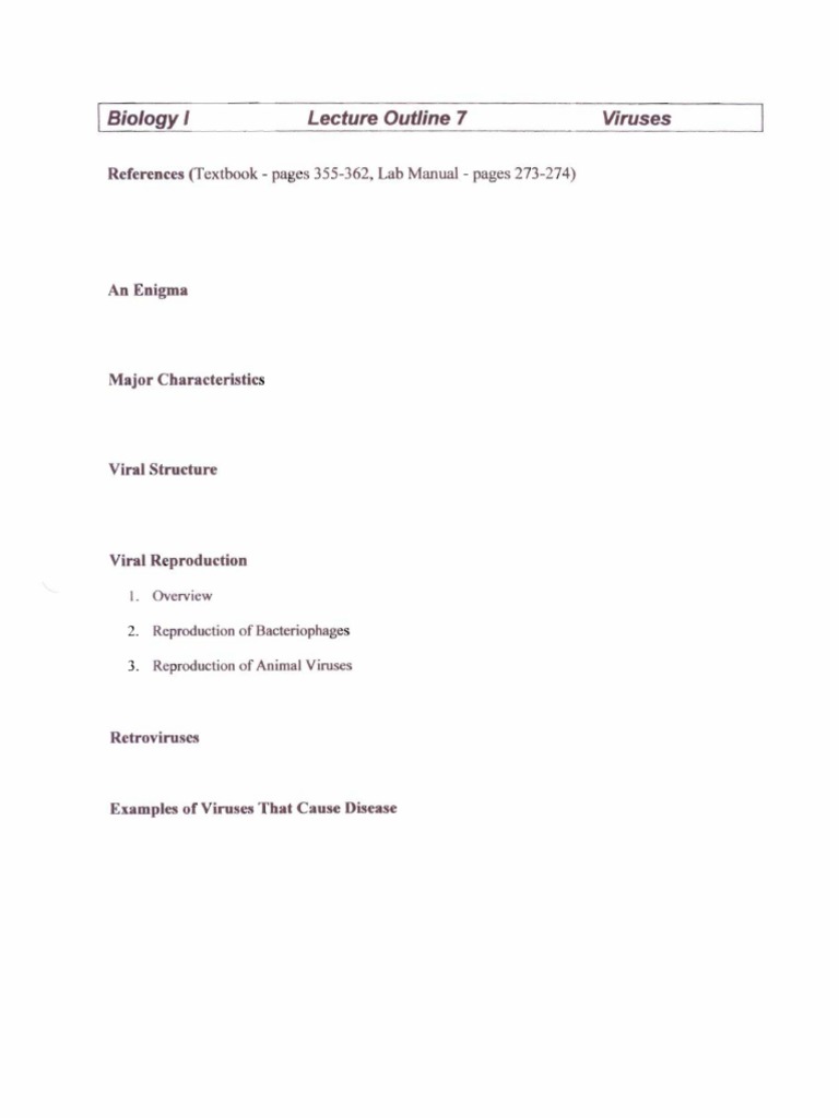 Biology I Lecture Outline 7 Viruses: (Textbook Pages 273-2 | PDF ...