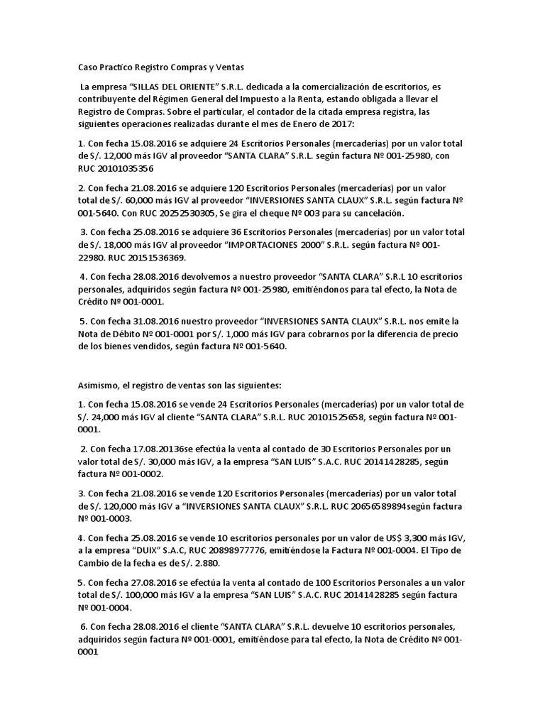 Caso Practico Registro Compras y Ventas | PDF | Pagos | Economias