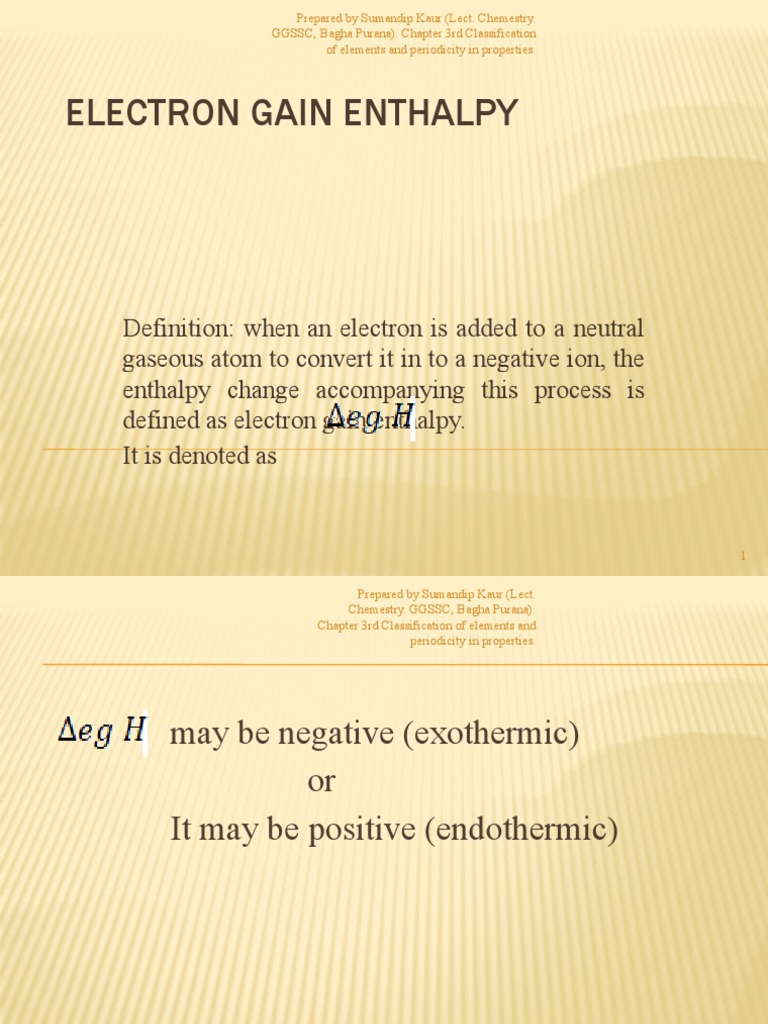Electron Gain Enthalpy | PDF | Electron | Atoms