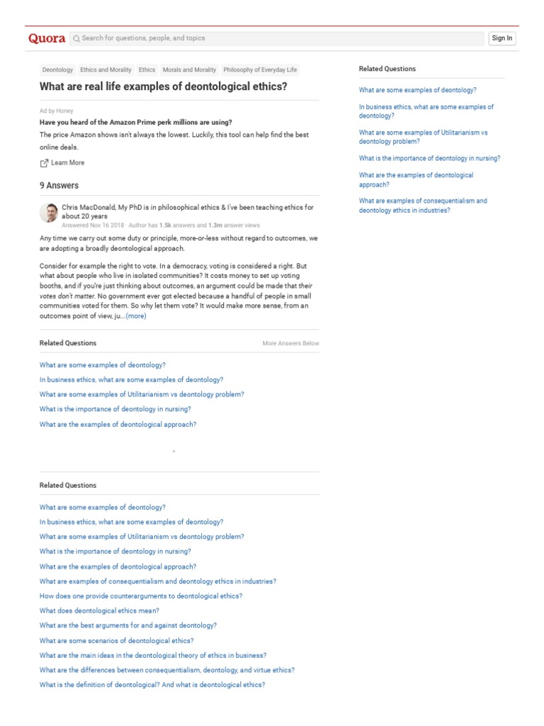 What Are Real Life Examples of Deontological Ethics?: 9 Answers | PDF ...