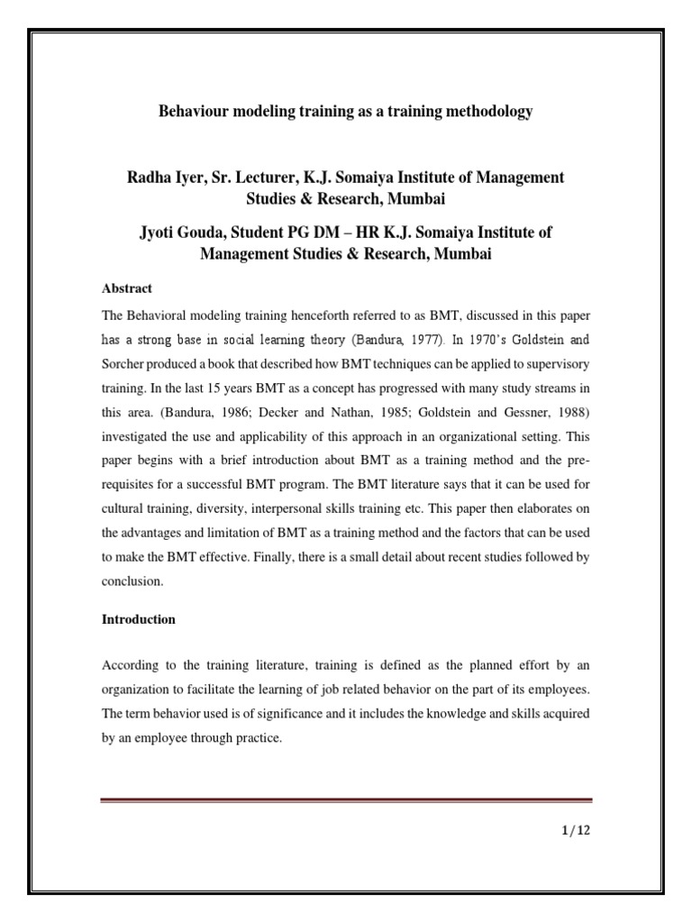 Behaviour Modeling Training As A Training Methodology | PDF | Learning ...