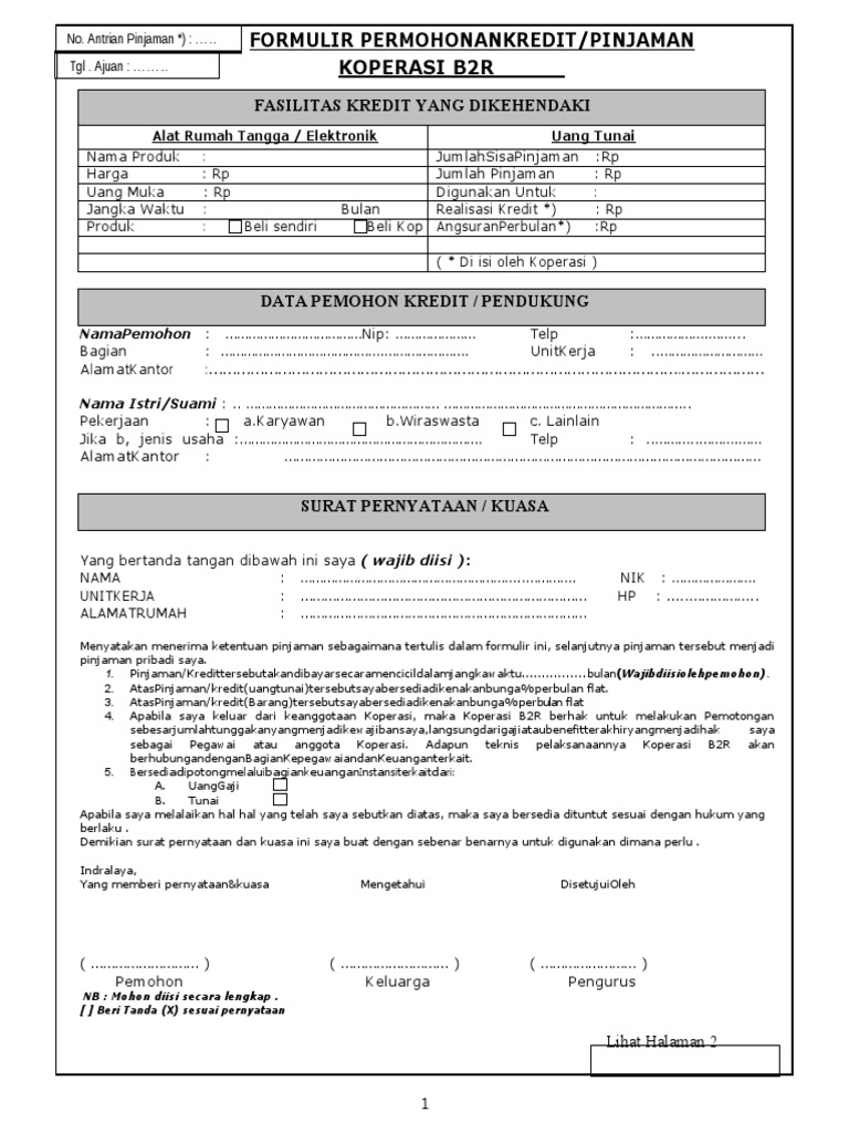 Formulir Permohonan Pinjaman | PDF