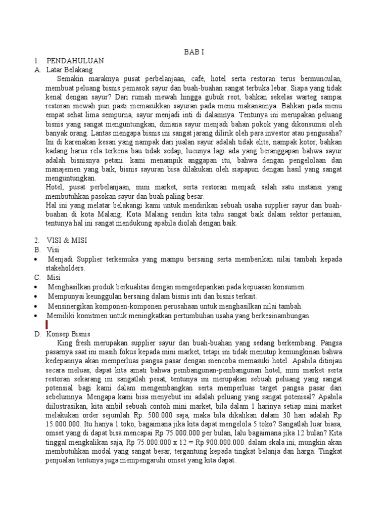 Proposal Usaha Supplier Sayuran Malang | PDF