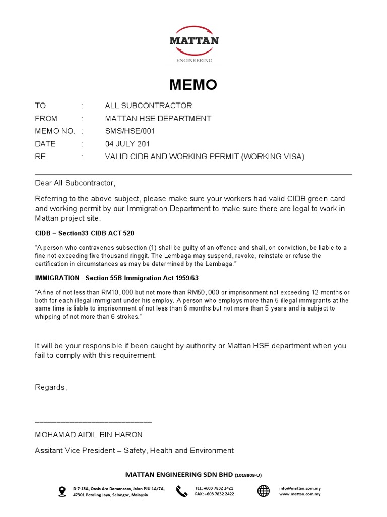 Valid CIDB and Work Permit Reminder | PDF