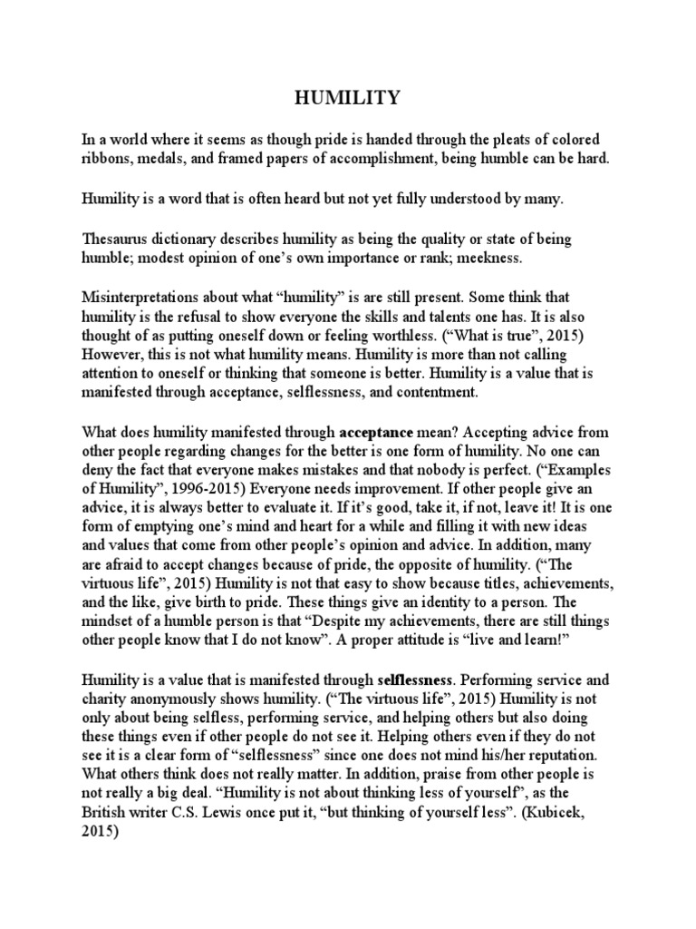 Essay On Humility | PDF | Humility | Pride