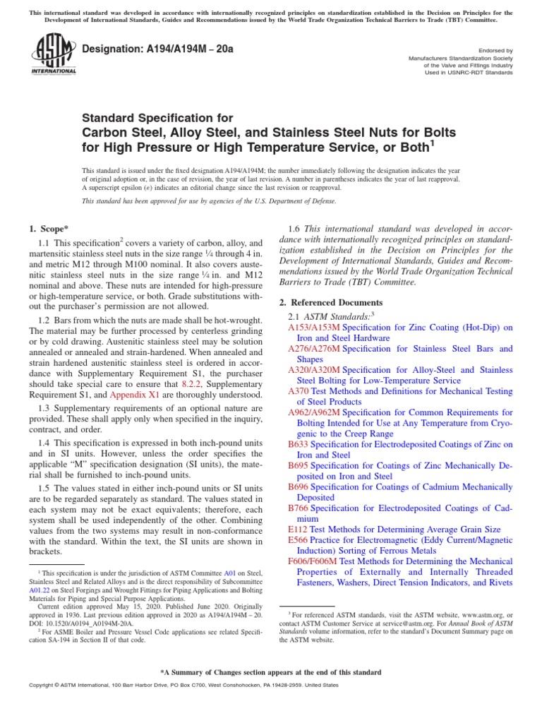 ASTM A194-A194M-20a | PDF | Screw | Steel