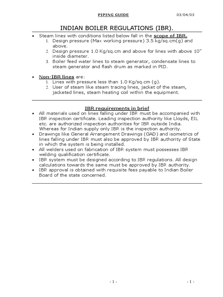 IBR Requirements for Piping Systems | PDF | Technology & Engineering