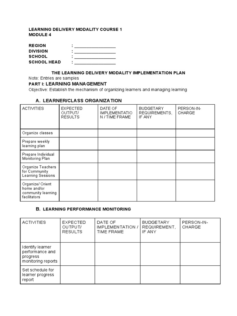LDM1 Module 4 Implementation Plan Template | PDF | Learning | Communication