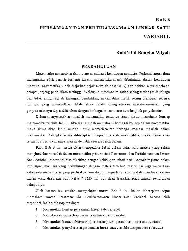 Modul Persamaan Dan Pertidaksamaan Linear Satu Variabel | PDF