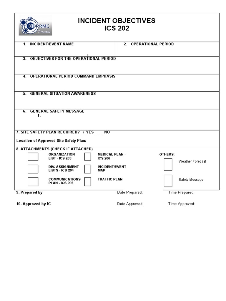 Incident Objectives ICS 202: Organization List - Ics 203 Medical Plan ...