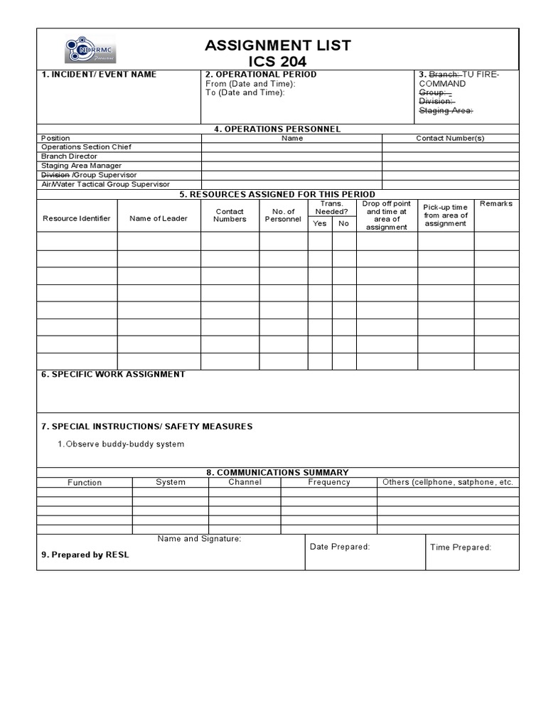 Assignment List ICS 204: From (Date and Time) : To (Date and Time ...