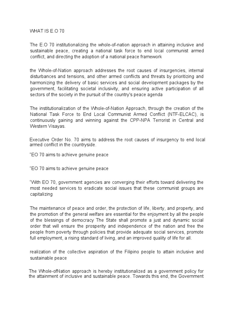E.O 70 ELCAC | PDF | Insurgency | Peace