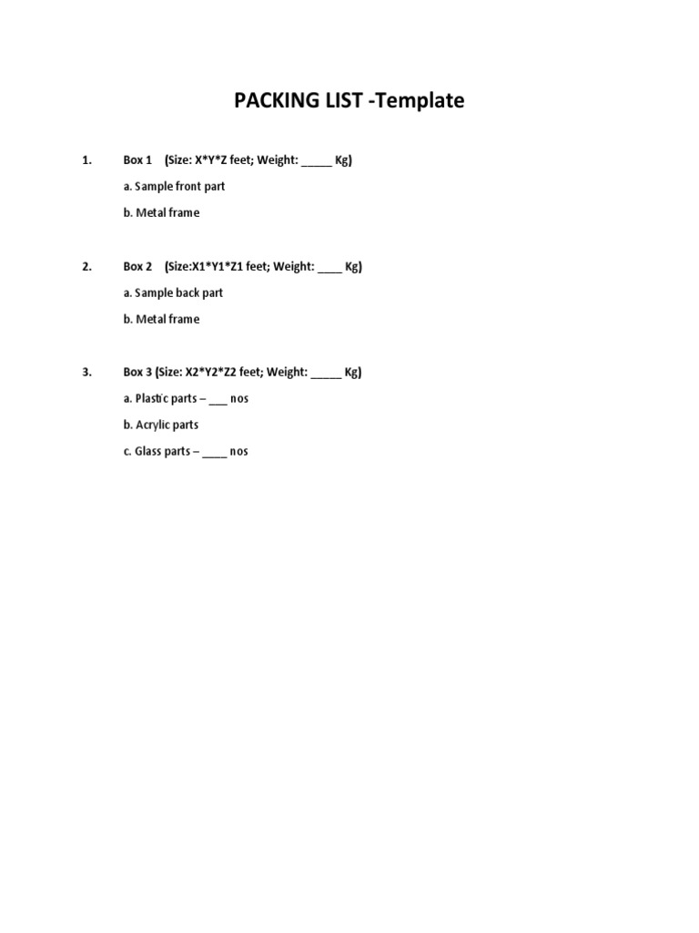 Packing List - Template | PDF