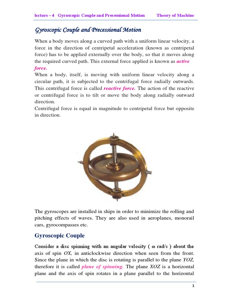 Gyroscopic Couple and Precessional Motion: Active Force | PDF ...