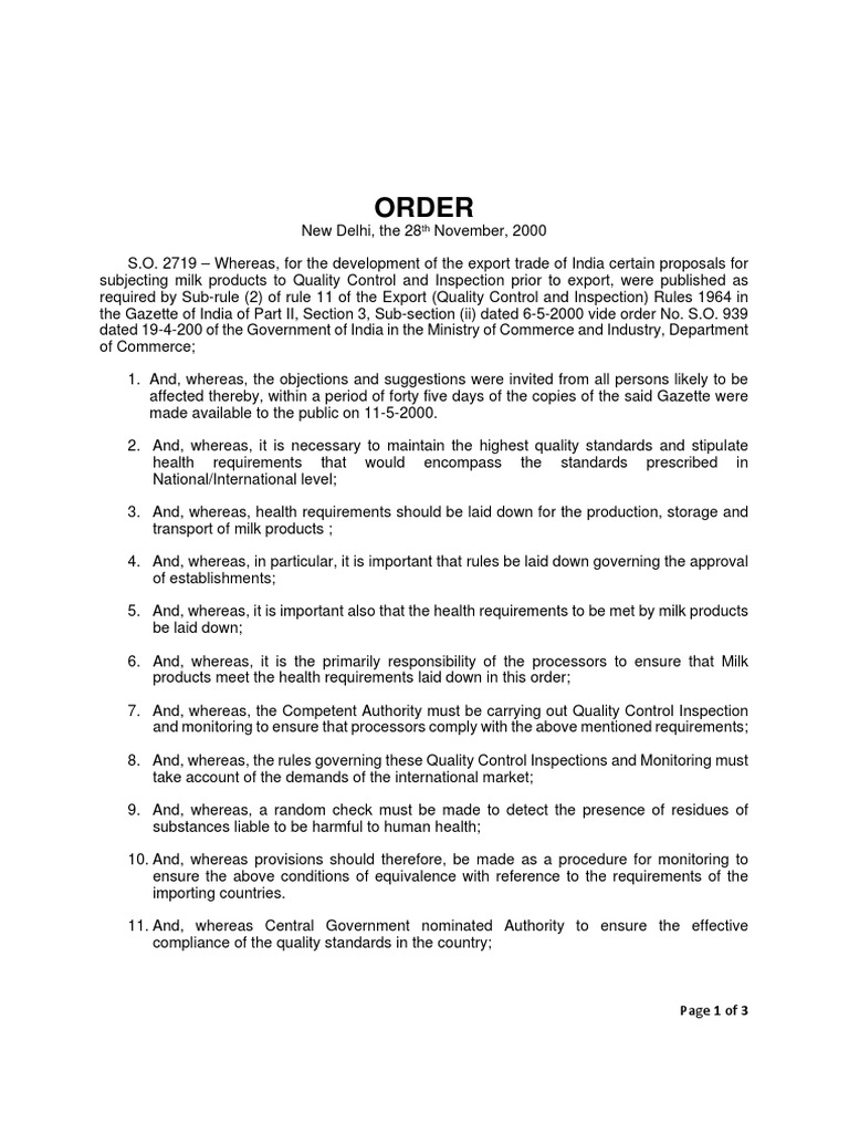 Compendium of Order Milk Products PDF | PDF | Specification (Technical ...