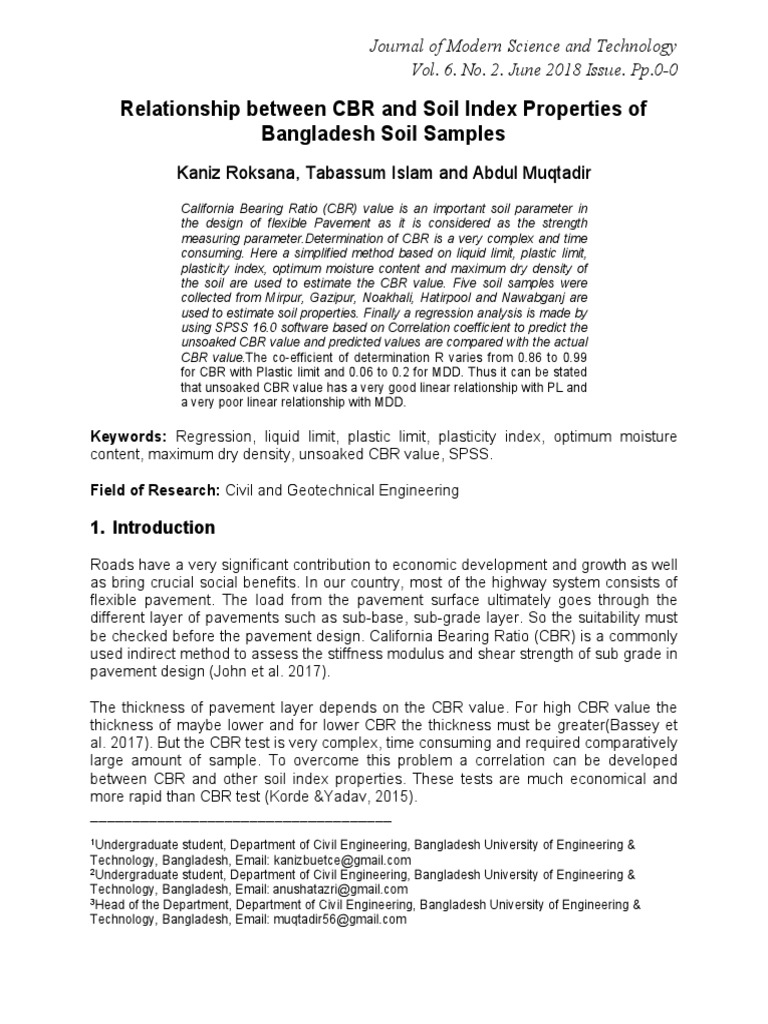 Relationship Between CBR and Soil Index Properties PDF | PDF | Coefficient Of Determination ...