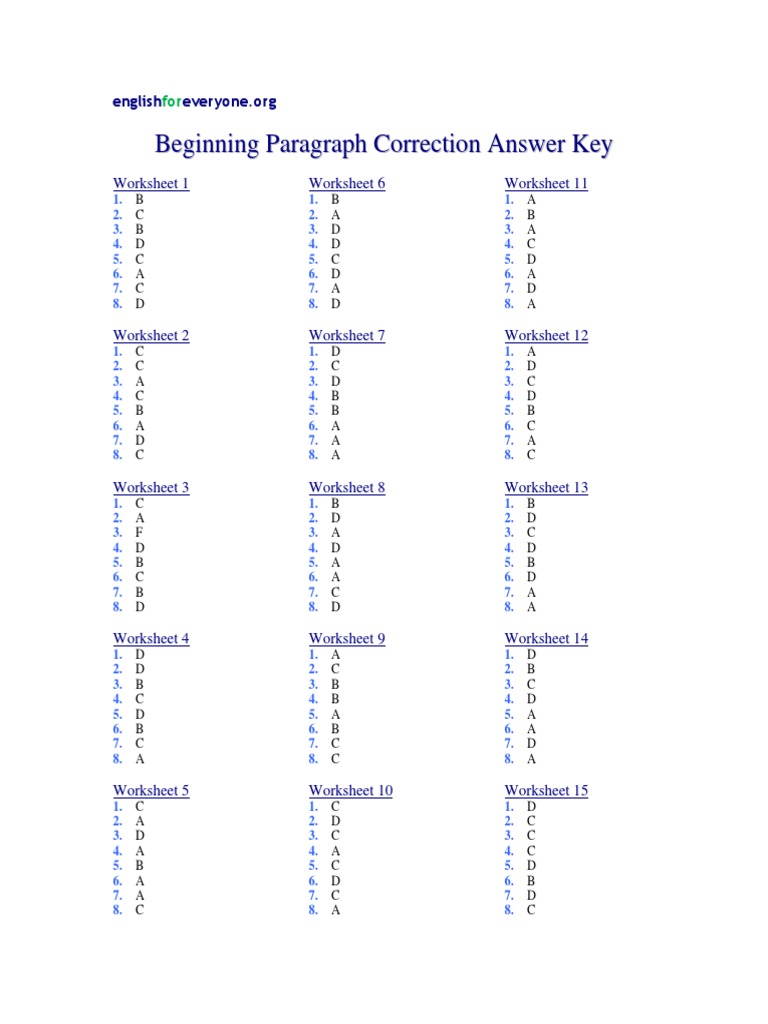 Beginning Paragraph Correction Answer Key PDF | PDF