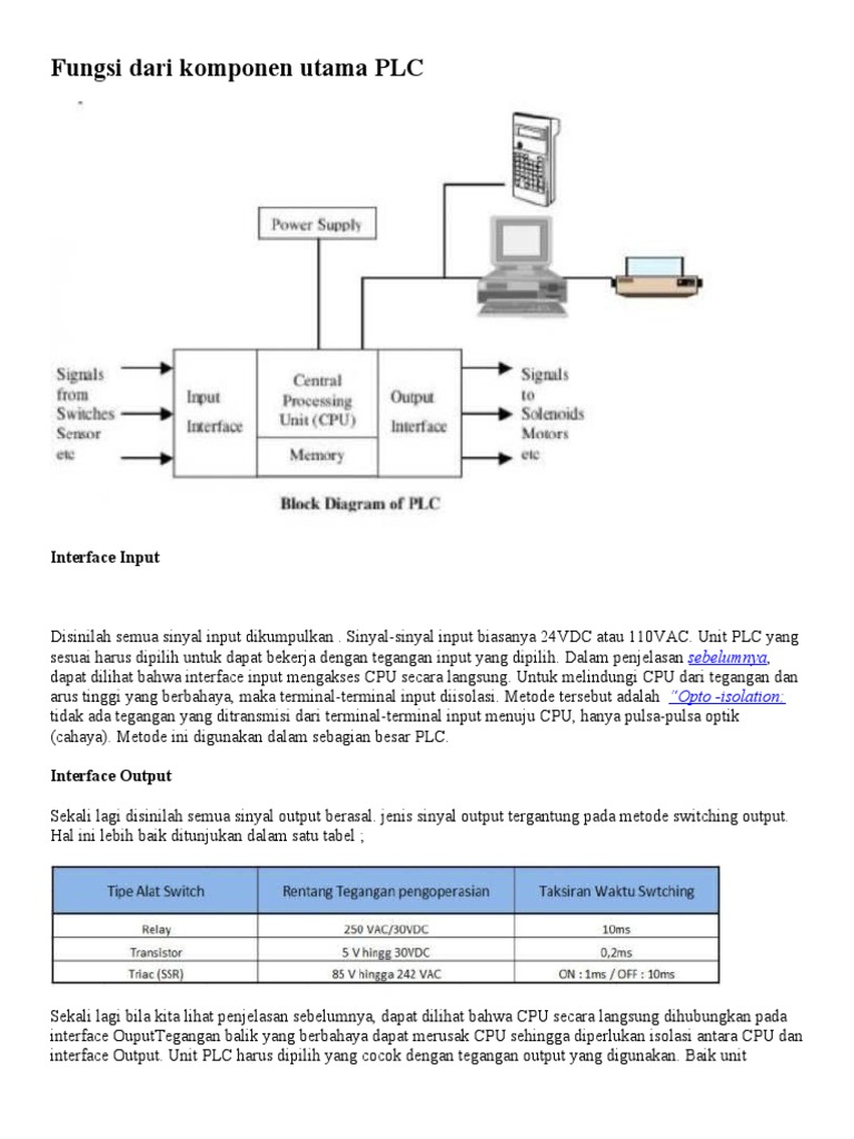 Fungsi Dari Komponen Utama PLC | PDF