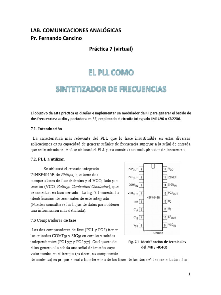 Práctica 7 (Virtual) PLL Como Sintetizador de Frecuencias | PDF ...