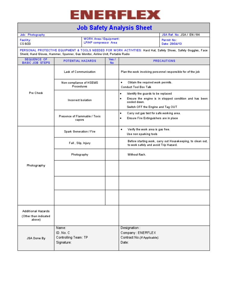Job Safety Analysis Sheet: LP/HP Compressor Area | PDF | Safety ...