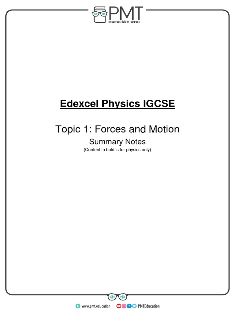 Summary Notes - Topic 1 Forces and Motion - Edexcel Physics IGCSE | PDF ...