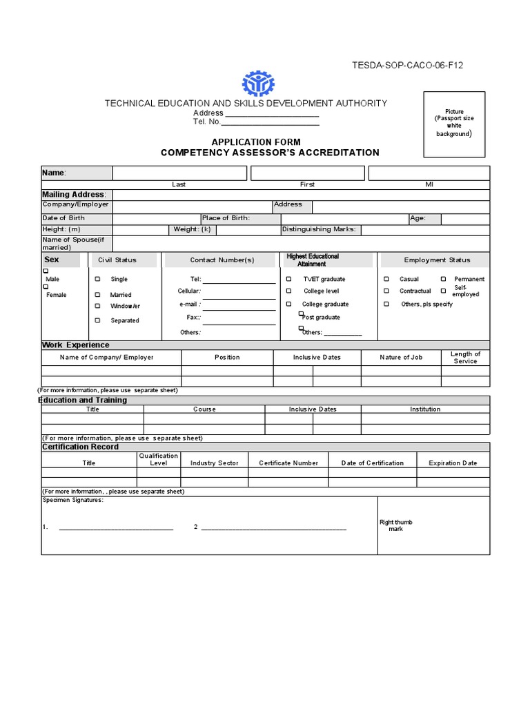 TESDA-OP-CO-04 - Accreditation - Assessors Forms | Download Free PDF ...