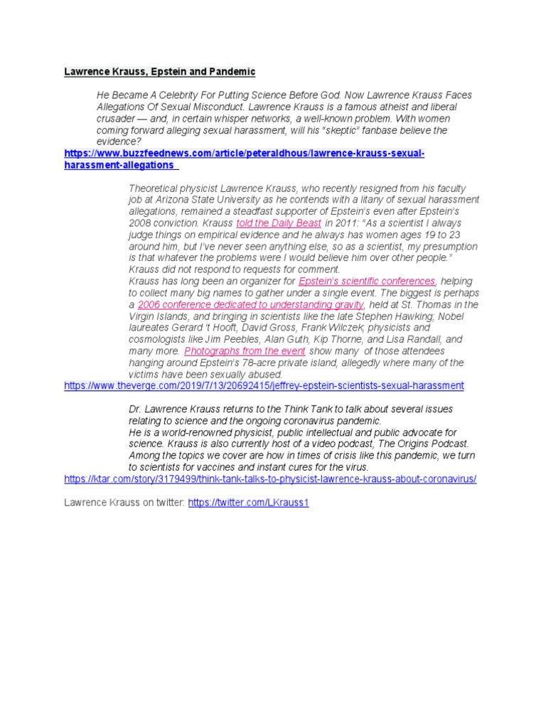 Lawrence Krauss, Epstein and The Pandemic | PDF | Science | Science And ...