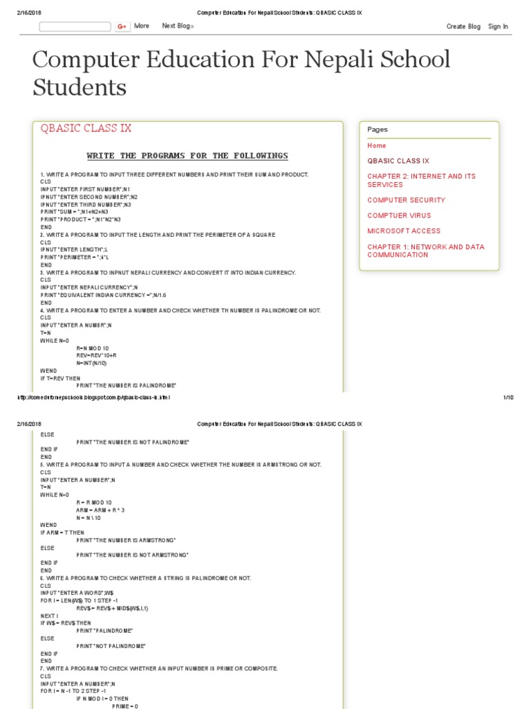Computer Education For Nepali School Students - QBASIC CLASS IX | PDF ...
