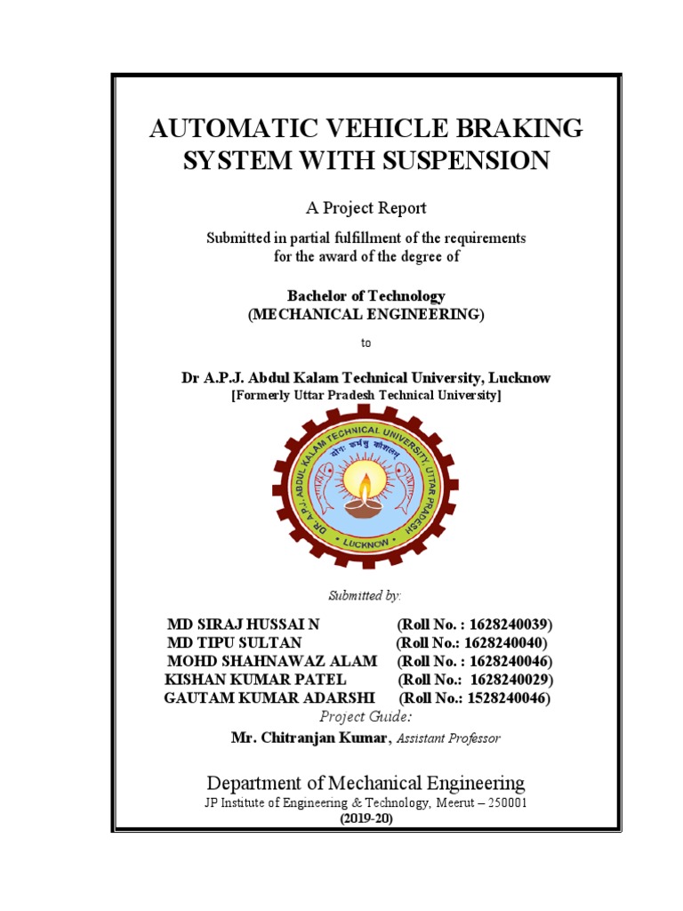Automatic Vehicle Braking System With Suspension: A Project Report | PDF