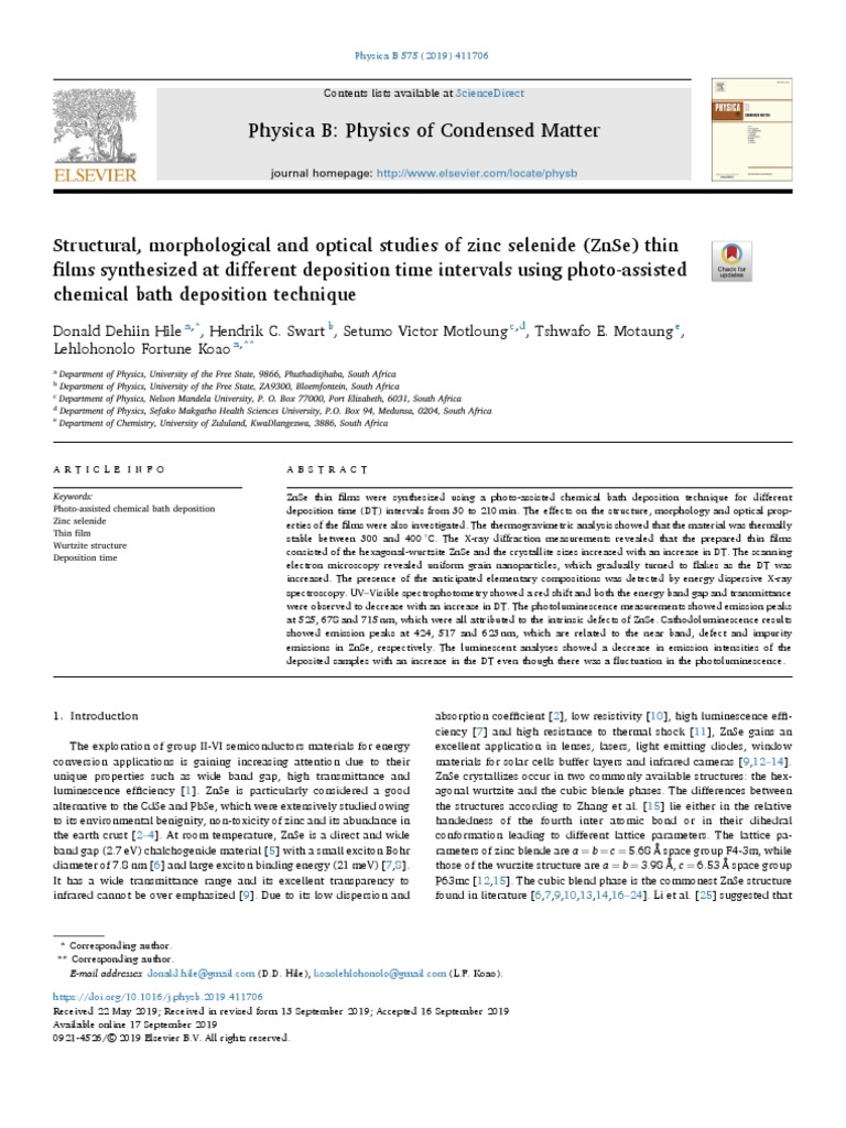 ZnSe - Structural, Morphological and Optical Studies of Zinc Selenide ...